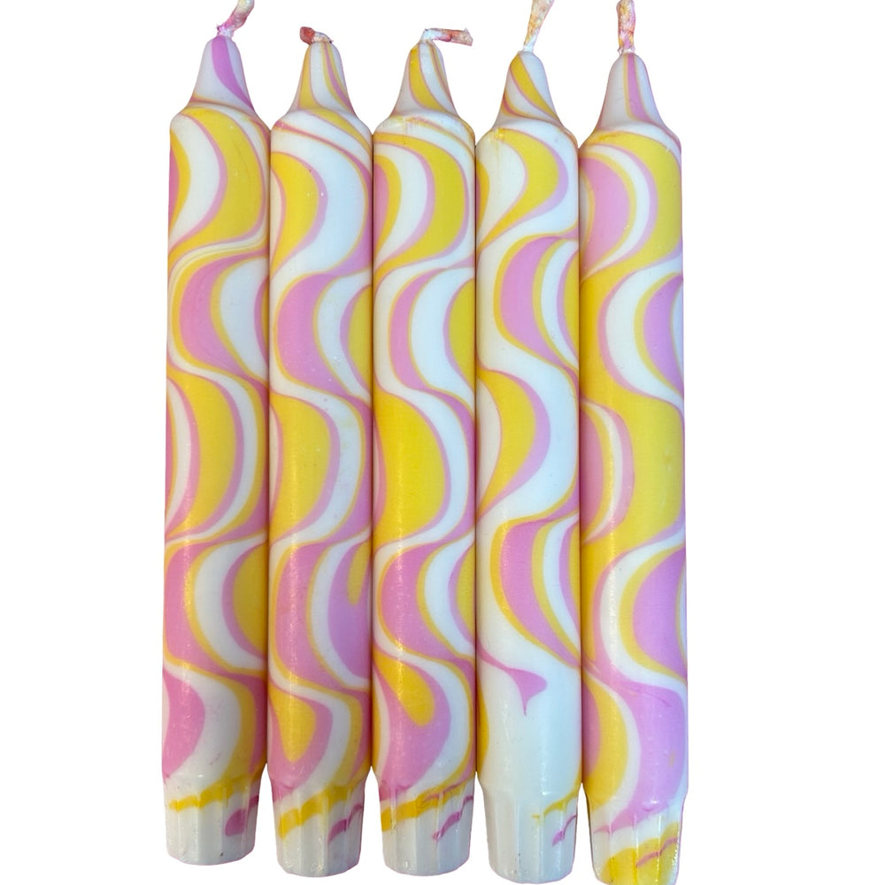 Yellow and Pink Marble Handmade Dinner Candle